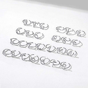 ChicSilver A-Z Initial Letter Rings for Women, 925 Sterling Silver Adjustable Personalized Alphabet Ring(E)