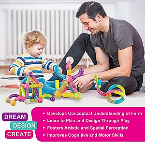 Magnetic Balls and Rods Set | 34 PCS Educational Magnet Building Blocks – Vibrant Colors, Different Sizes & Curved Shapes + Instructions Manual – Developmental STEAM Toys for Boys & Girls 3 4 5 6 7