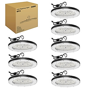 Royana UFO High Bay Light LED: Plug & Paly Lighting for Warehouse,5000K Daylight, 300W, AC110V-130V, 30000LM, IP65 Waterproof and Ideal Heat Dissipation, LED Shop Light for Factory Barn 8 Pack