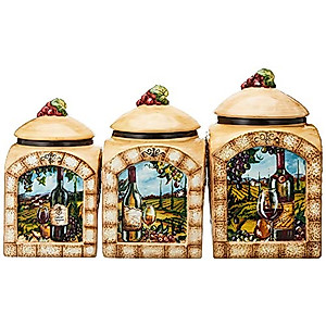 Certified International Tuscan View 3-Piece Canister Set, 60-Ounce, 76-Ounce and 108-Ounce, Multicolored