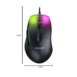 ROCCAT Kone Pro PC Gaming Mouse, Lightweight Ergonomic Design, Titan Switch Optical, AIMO RGB Lighting, Superlight Wired Computer Mouse, Titan Scroll Wheel, Honeycomb Shell, 19K DPI, Black