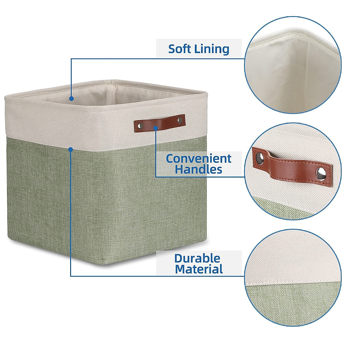 Temary Cube Storage Baskets for Shelves 10pack Fabric Storage Basket for Organizing Toys, Clothes, Storage Cubes with Leather Handles, Closet Baskets Nursery Home (White&Green)