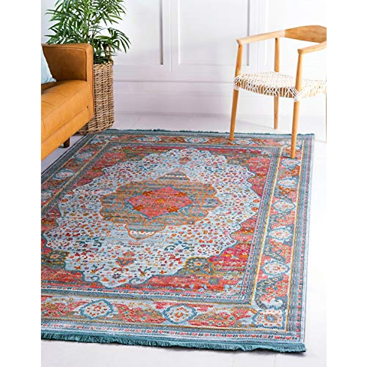 Unique Loom Baracoa Collection Area Rug - Malecon (8' 4" x 10', Light Blue/ Orange)