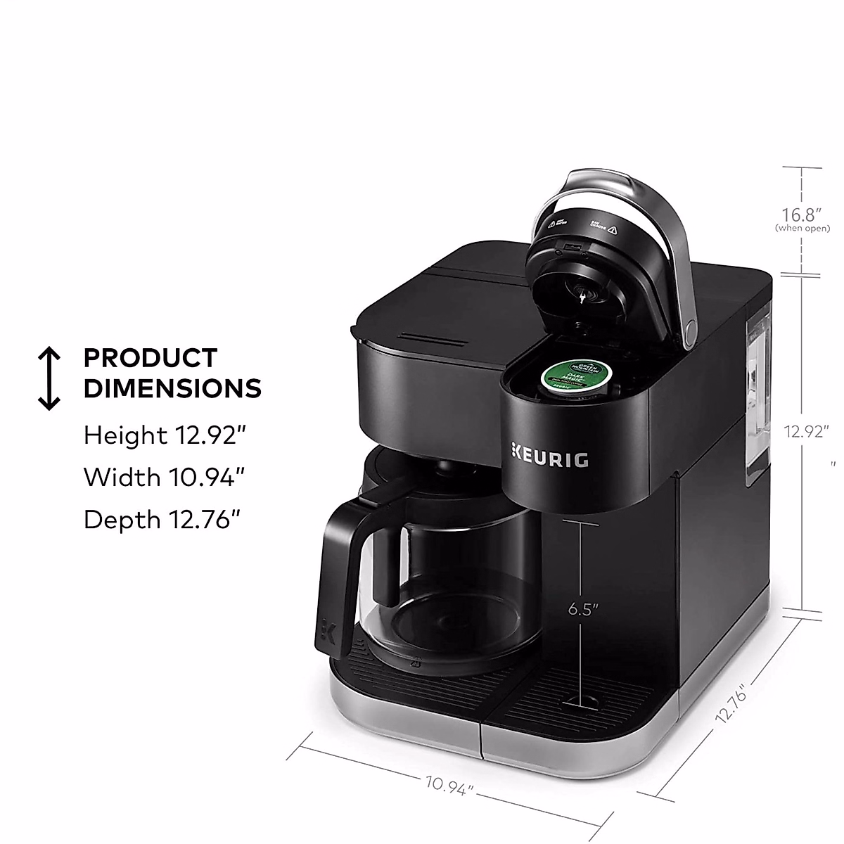 Keurig K-Duo Coffee Maker, Single Serve and 12-Cup Carafe Drip Coffee Brewer, Compatible with K-Cup Pods and Ground Coffee, Black