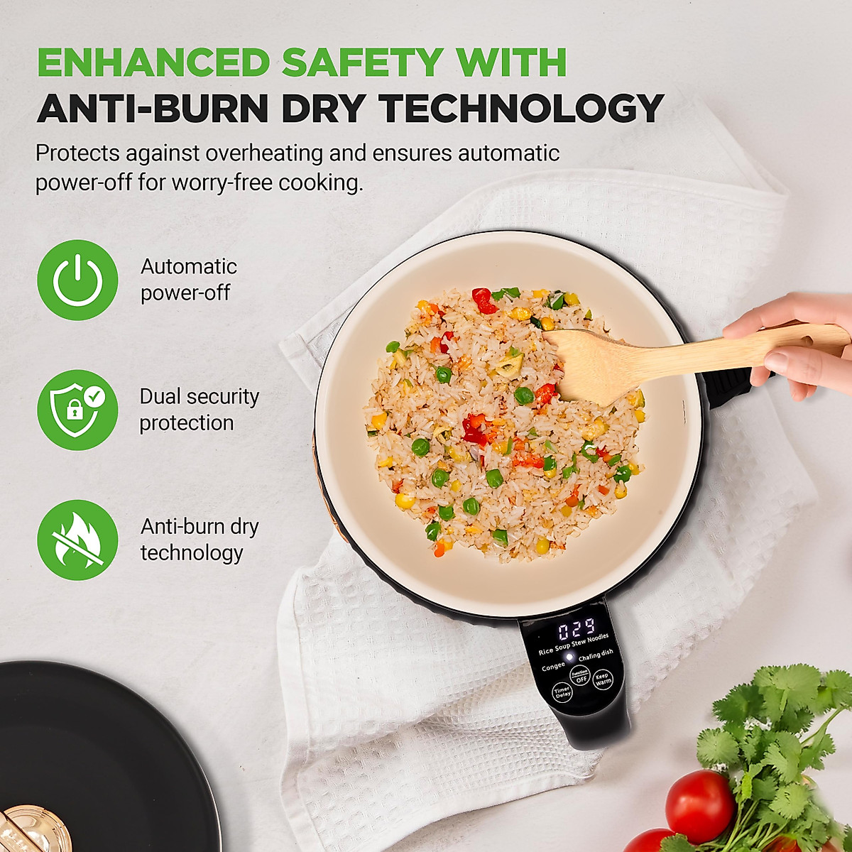 NutriChef 1.6 QT Portable Electric Rice Cooker & Lunch Maker | Multi-Functional & Non-Stick Ceramic Coating | Digital Control Panel | 6 Cook Functions: Rice, Soup, Stew, Porridge & More | Black