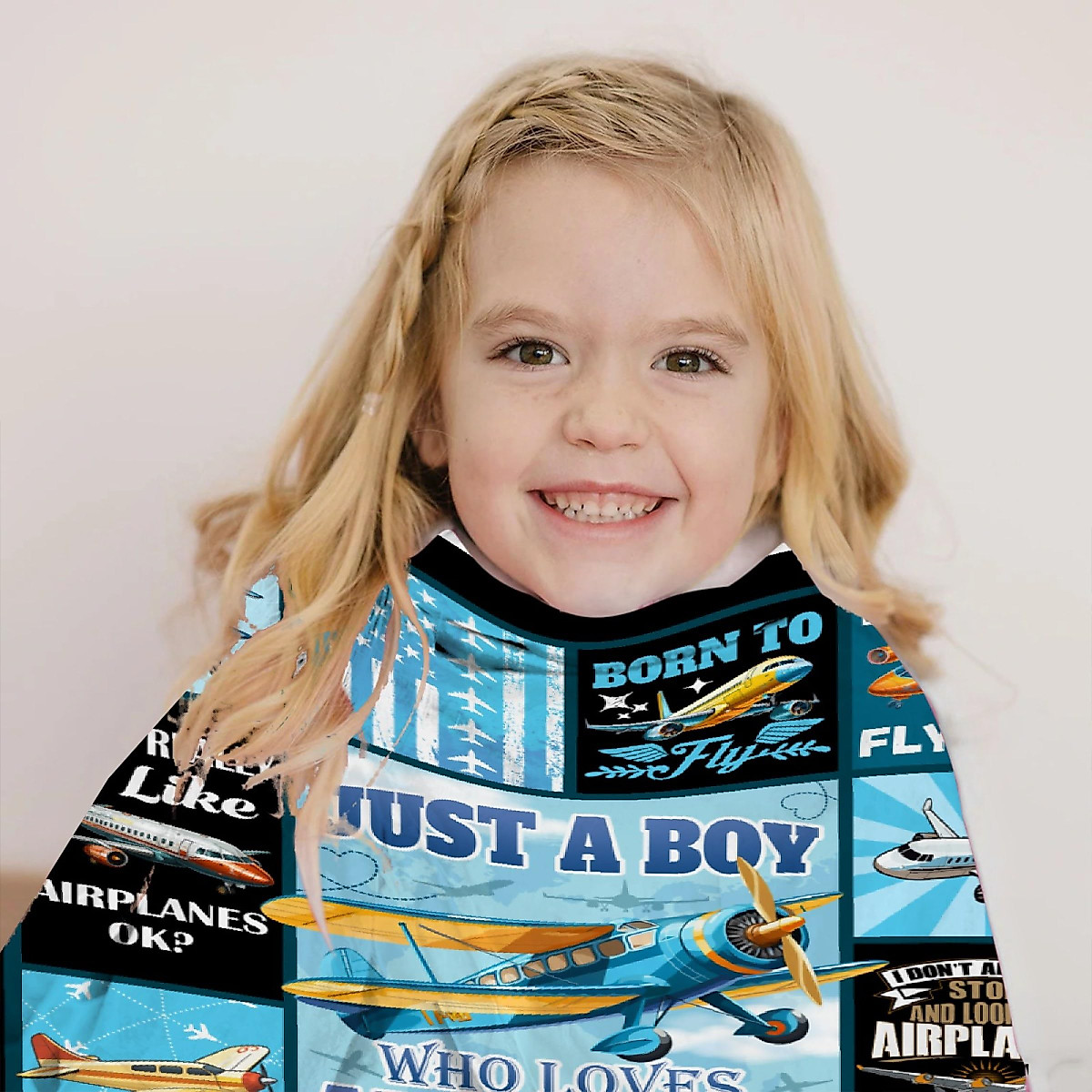 MYSTCOVER Airplane Blanket for Kids Adults Just A Boy Who Loves Planes Blanket Warm Plush Fleece Planes Throw for Bed Sofa Office Decor Boy Birthday Gifts Ideas 50"x60"-M