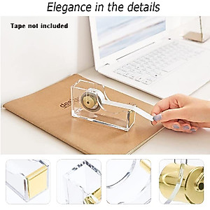 Gold Desk Accessories, Acrylic Stapler, Staple Remover, Tape Holder, Pen Holder, Ballpoint Pen, Scissor, Binder Clips, Staples, Phone Holder, Ruler, Transparent Glue and Sticky Notes