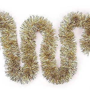 ARCCI Gold Christmas Tinsel Garland Holiday Decoration, 20 ft Classic Thick Colorful Reflections Shiny Sparkly Soft Party Hanging Tinsel, Xmas Tree Ceiling Ornaments Decorations, 3.5 inch Wide