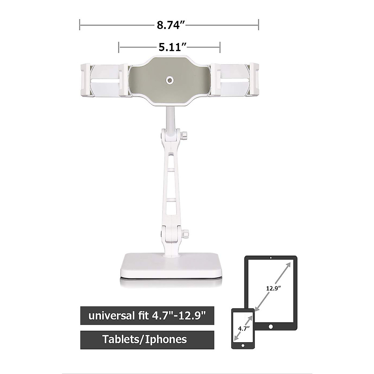 DoubleSun iPad Stand Holder, Tablet Stand Adjustable - 360° Swivel Folding iPad Stands and Holders for Desk Fits Phone iPad Air Mini Pro, Kindle, Fire, Surface, (4.7''-12.9'')