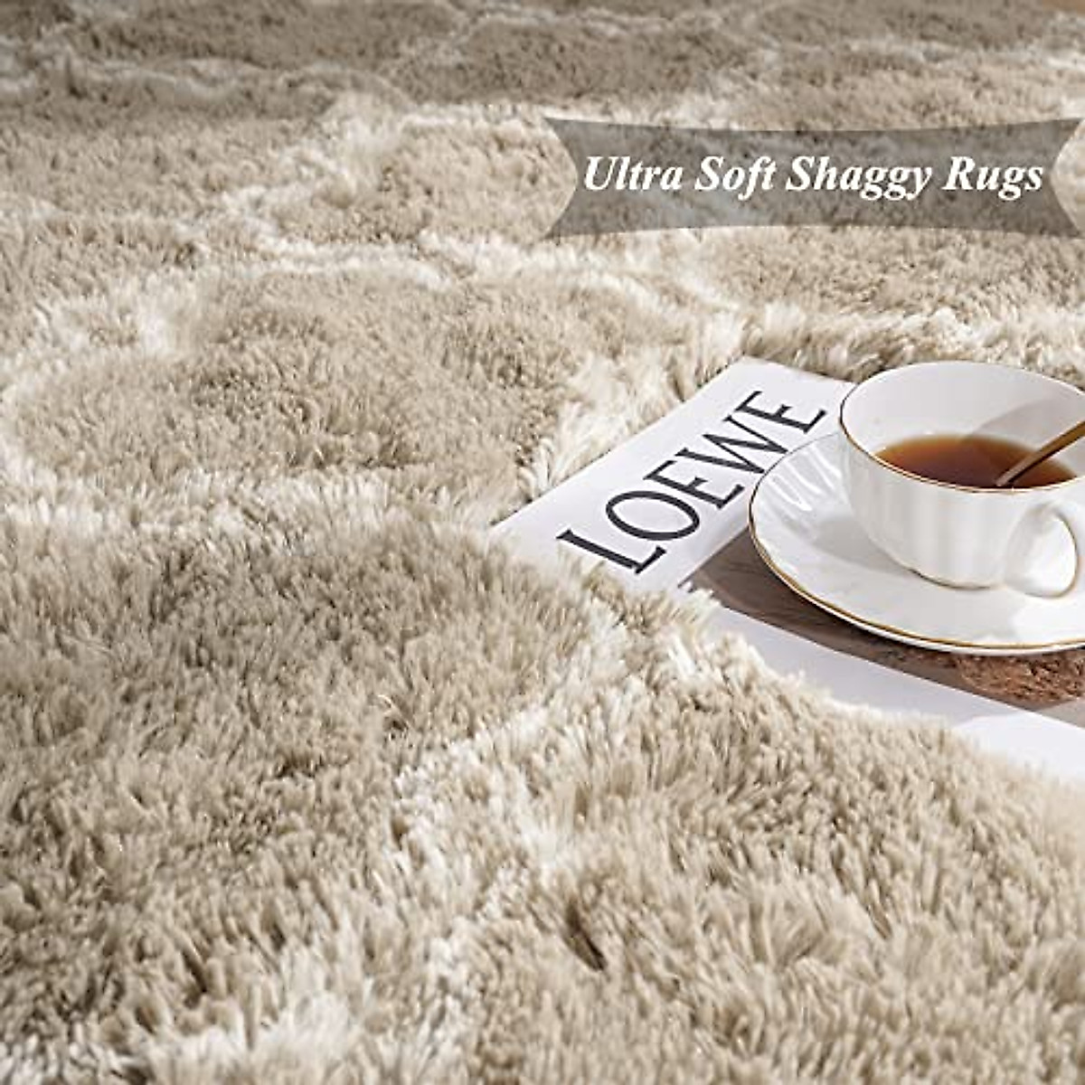 Idailic Fluffy Shag Area Rug Plush Carpet 5x8 ft Modern Moroccan Rugs for Bedroom,Living Room,Dining Room,Playroom,Dorm,Office,Home Decor,Large Rug Fuzzy Indoor Rug,Beige and White