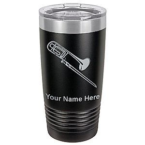 LaserGram 20oz Vacuum Insulated Tumbler Mug, Trombone, Personalized Engraving Included (Black)