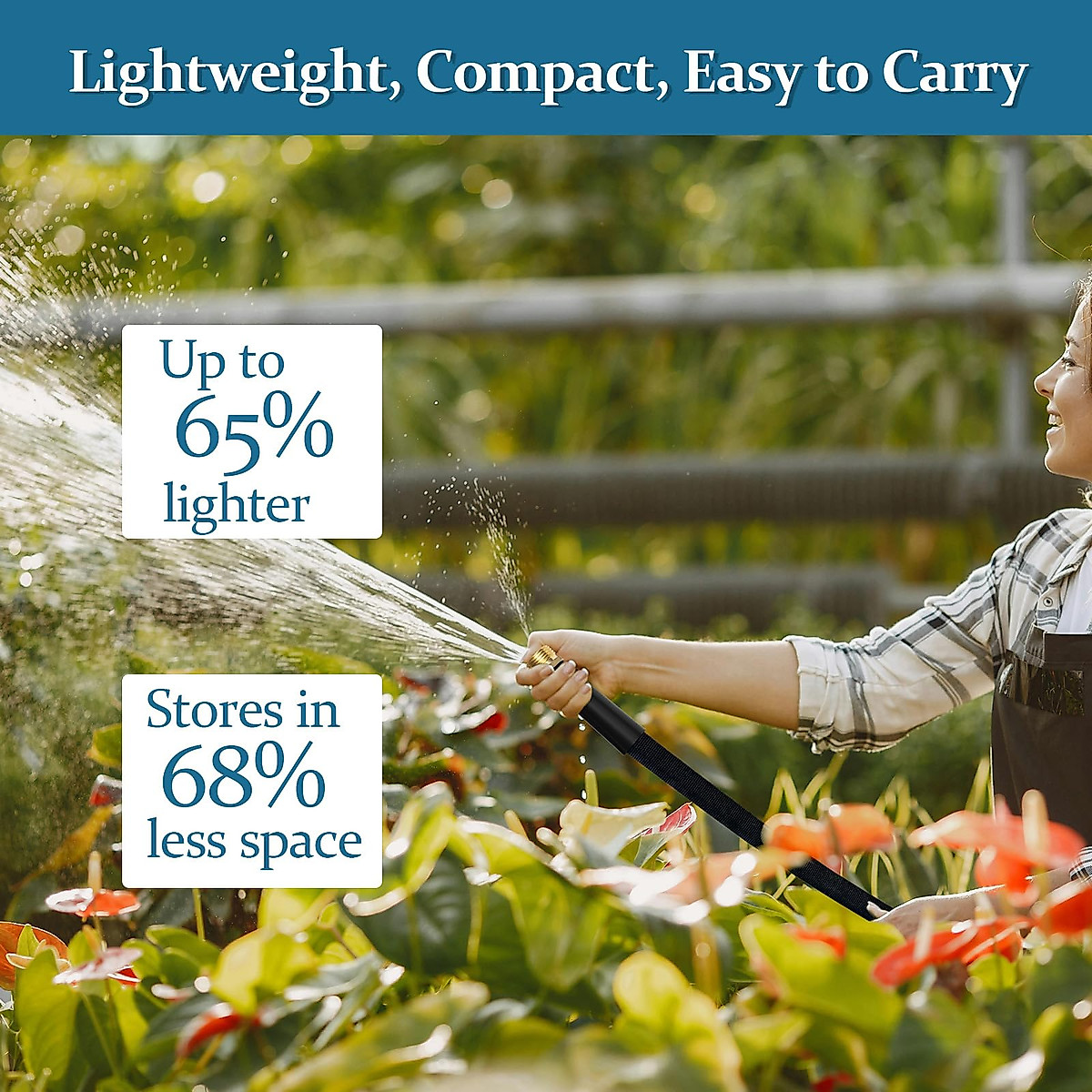 Gnimihz Garden Hose 50ft, Made of TPE(Not PVC), Ultra-Light & Flexible Water Hose with Solid Brass Fittings, Non-Shrinking, Easy to Storage, Drinking Water Safe Material, All-weather, Burst 600 psi