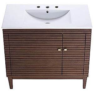 Modway Ledger Wood Bathroom Vanity Cabinet, 36 Inch, Walnut White