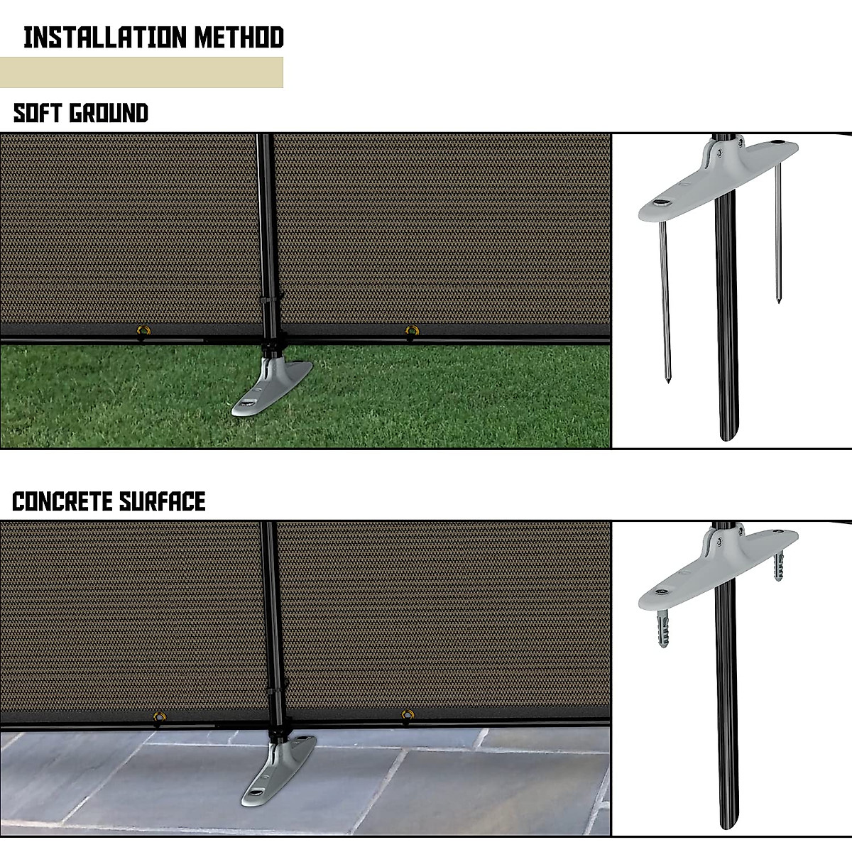 TANG 6'x24' Outdoor Privacy Fence with Iron Poles Ground Spikes Outdoor Divider Dog Fence for Garden Backyard Patio Yard Barrier Boarder, Brown