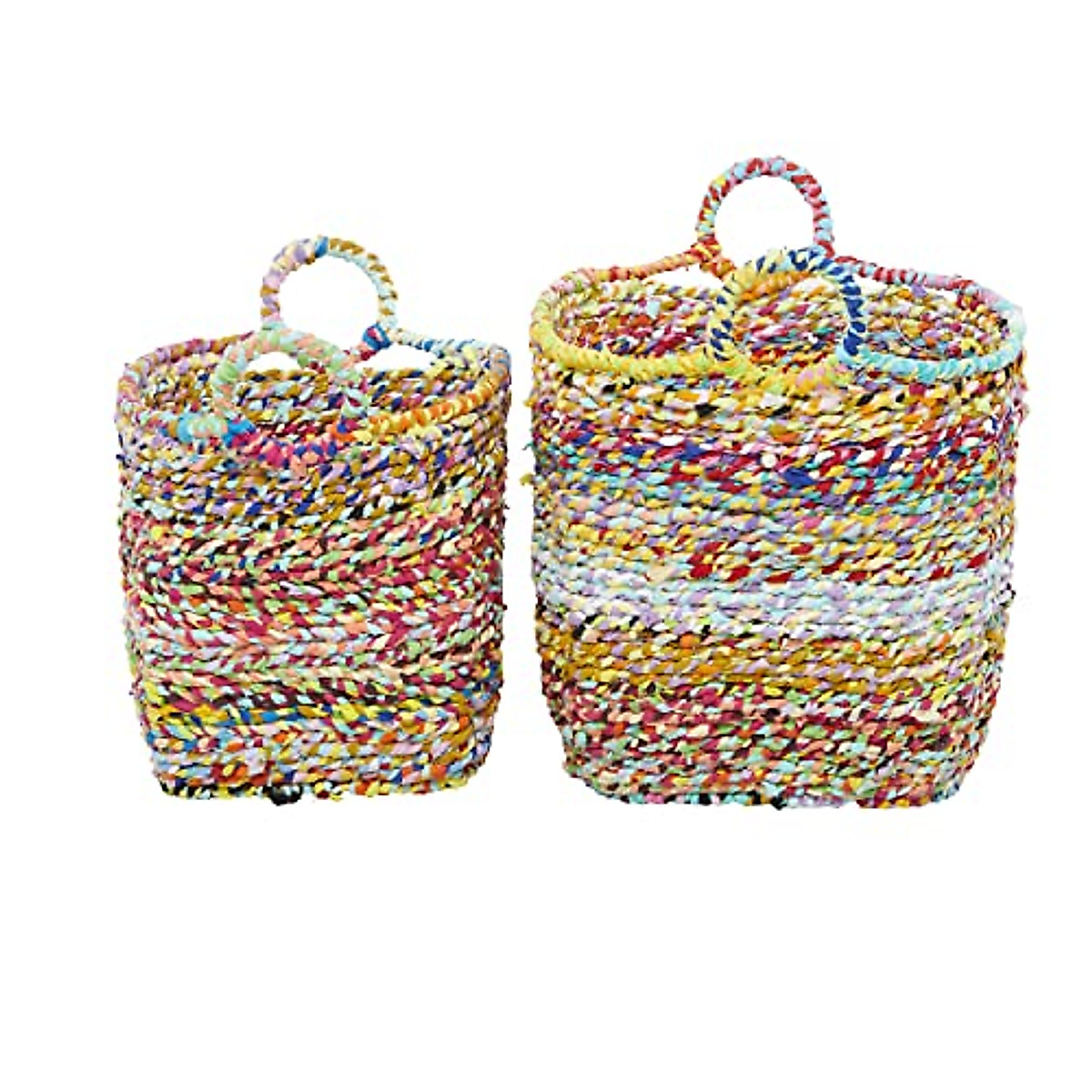 CosmoLiving by Cosmopolitan Cotton Round Storage Basket with Handles, Set of 2 16", 14"H, Multi Colored
