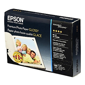 Epson S041727 Premium Photo Paper, 68 lbs., High-Gloss, 4 x 6 (Pack of 100 Sheets),White
