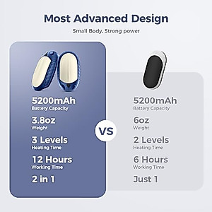 Hand Warmers Rechargeable 2 Pack, 12Hrs Long Heating Pocket Size Electric Handwarmers, Quick Charge Portable Pocket Hand Warmer Great Gift for Christmas Outdoors, Hunting, Golf, Camping-Blue