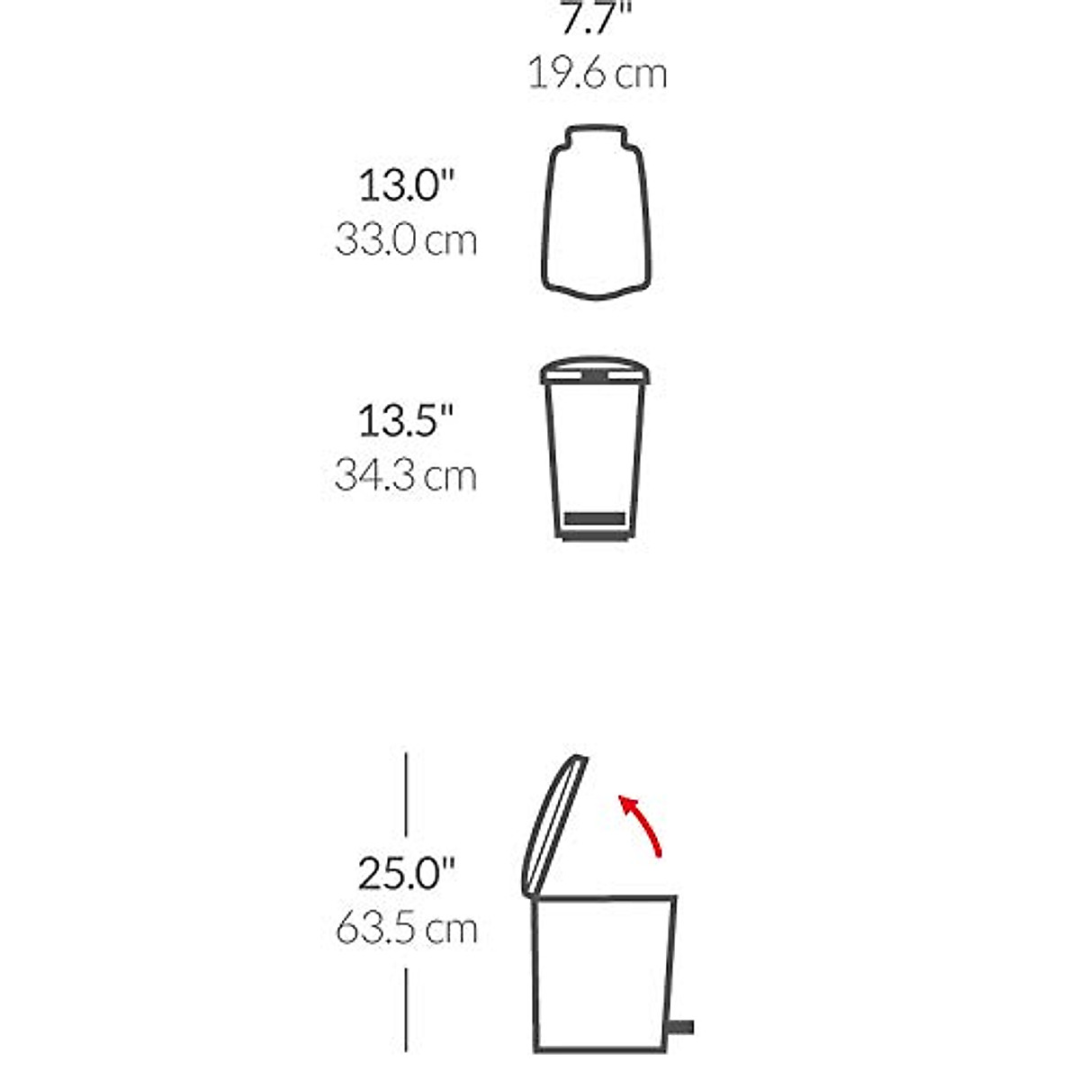 simplehuman 10 Liter / 2.6 Gallon Compact Slim Bathroom or Office Step Trash Can, White Plastic