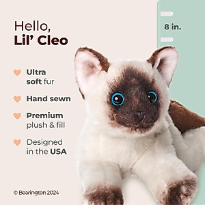 Bearington Collection Lil’ Cleo Siamese Cat: Hand-Sewn 8” Long Stuffed Plush Cat with Ultra-Soft Faux-Fur,Fuzzy Paws & Premium Fill, Birthday, Anniversary, Valentine’s Day Gift for Animal Lovers