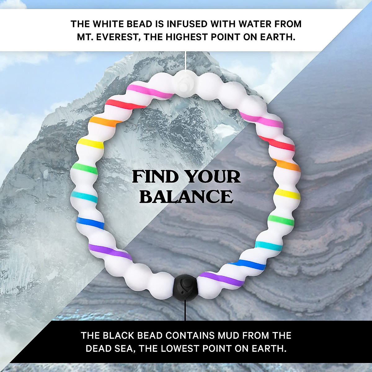 Lokai Silicone Beaded Bracelet, Equality Collection (Pride Stripes Cause) - Medium, 6.5 Inch Circumference - Jewelry Fashion Bracelet Slides-On for Comfortable Fit for Men, Women & Kids