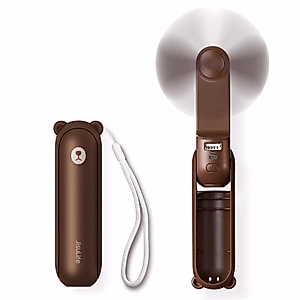JISULIFE Handheld Mini Fan, 3 IN 1 USB Rechargeable Portable Fan [12-19 Working Hours] with Power Bank, Flashlight, Pocket Design for Travel/Summer/Concerts/Lash, Gifts for Women (Brown)