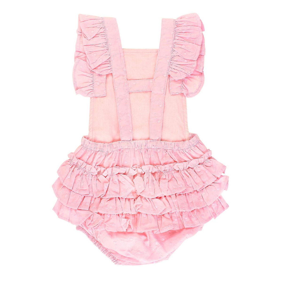 Pink Swiss Dot Flutter Overall Romper - 6-12m