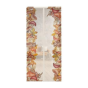 ZOE GARDEN Mushroom Magnetic Screen Door for Sliding/Single/French Doors, Self Sealing Magnets Patio Door Screen Heavy Duty Mesh Curtain, Wild Fall Maple Berry Corn Plant Burlap Autumn