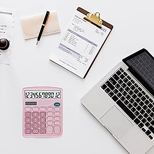 EooCoo Basic Standard Calculator 12 Digit Desktop Calculator with Large LCD Display and Sensitive Button for Office, School, Home & Business Use - Pink