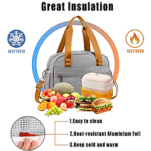 HSHPX Lunch Bag Women Insulated Adult Lunch Box Large Reusable Lunch Tote with Webbing Loop Cute Portable Lunch Cooler with Adjustable Shoulder Strap for Work Office Picnic (Gray)