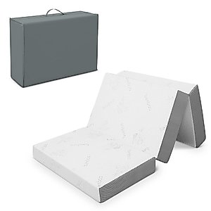 Giantex Folding Mattress, 4 Inch Gel-Infused Tri-fold Mattress with Bamboo Cover & Carry Bag, CertiPUR-US Certified, Foldable Cooling Mattress Topper for Guest Room Dorm RV Camp Floor, Twin XL