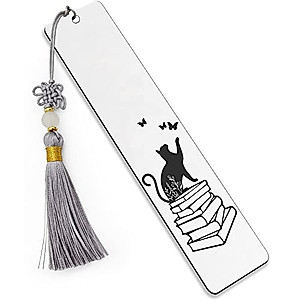 Ptzizi Funny Metal Engraved Cat Bookmark with Tassel Inspirational Bookmark Clip for Friends Teachers Students Book Lovers Cat Lovers Retirement Teacher's Day Graduation Christmas Birthday Gifts