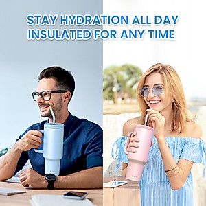 Zukro 40 oz Triple Insulated Tumbler with Handle and Straw Lid - Stainless Steel Cup Travel Mug Fits in Cupholder - No Sweat Water Bottle Keeps Drinks Cold 30 Hours - Dishwasher Safe - Animal