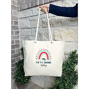 Custom Fifth Grade Rainbow Bag, Personalized Fifth Grade Tote Bag, Hello 5th Grade Bag, Back To School Bag (Rope Bag : 25L 20"L x 15"H x 5"D 100% cotton, 26" rope handles)