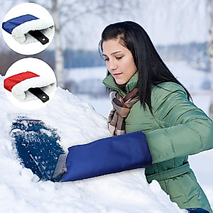 SEIWEI 2 Pack Car Windscreen Ice Scraper Removal No Scratch Handheld Snow Frost Scrapers Van Truck Windshield Cleaning Tool with Mitt Glove (Blue and Red)