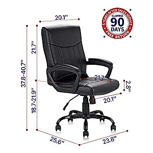 CLATINA Leather Office Executive Chair, Mid Back Computer Desk Chair with Lumbar Support and Padded Armrests, Ergonomic Adjustable Swivel Chair for Home, Black