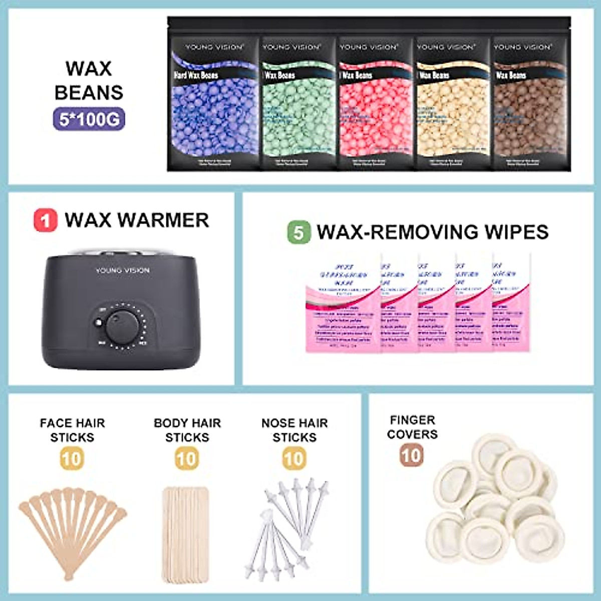 Wax Warmer Home Waxing Kit for Women, YOUNG VISION Pot Wax Beads Heater for Eyebrow, Bikini, Brazilian Hair Removal, 110-220V Professional Waxing Machine with Hard Wax Beans Kit, Cera Para Depilar…