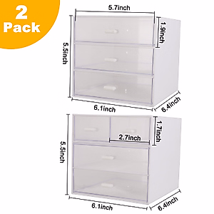 CYEAH Desk Organizer Set of 2 with 3 & 4 Drawers, Stackable Plastic Storage Drawers, Makeup Desktop Drawer Organizer, Desk Storage Box, Bathroom Organization Boxes Suitable for Office, School, Home