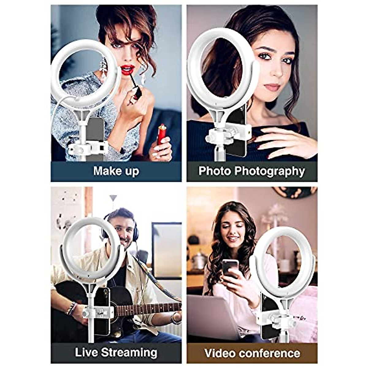 elitehood 8’’ Ring Light for Computer & Video Conference Lighting Kit, Desk LED Circle Light with Stand & Phone Holder for Zoom Call Lighting, Webcam Camera Meeting, Office Laptop Video Conferencing