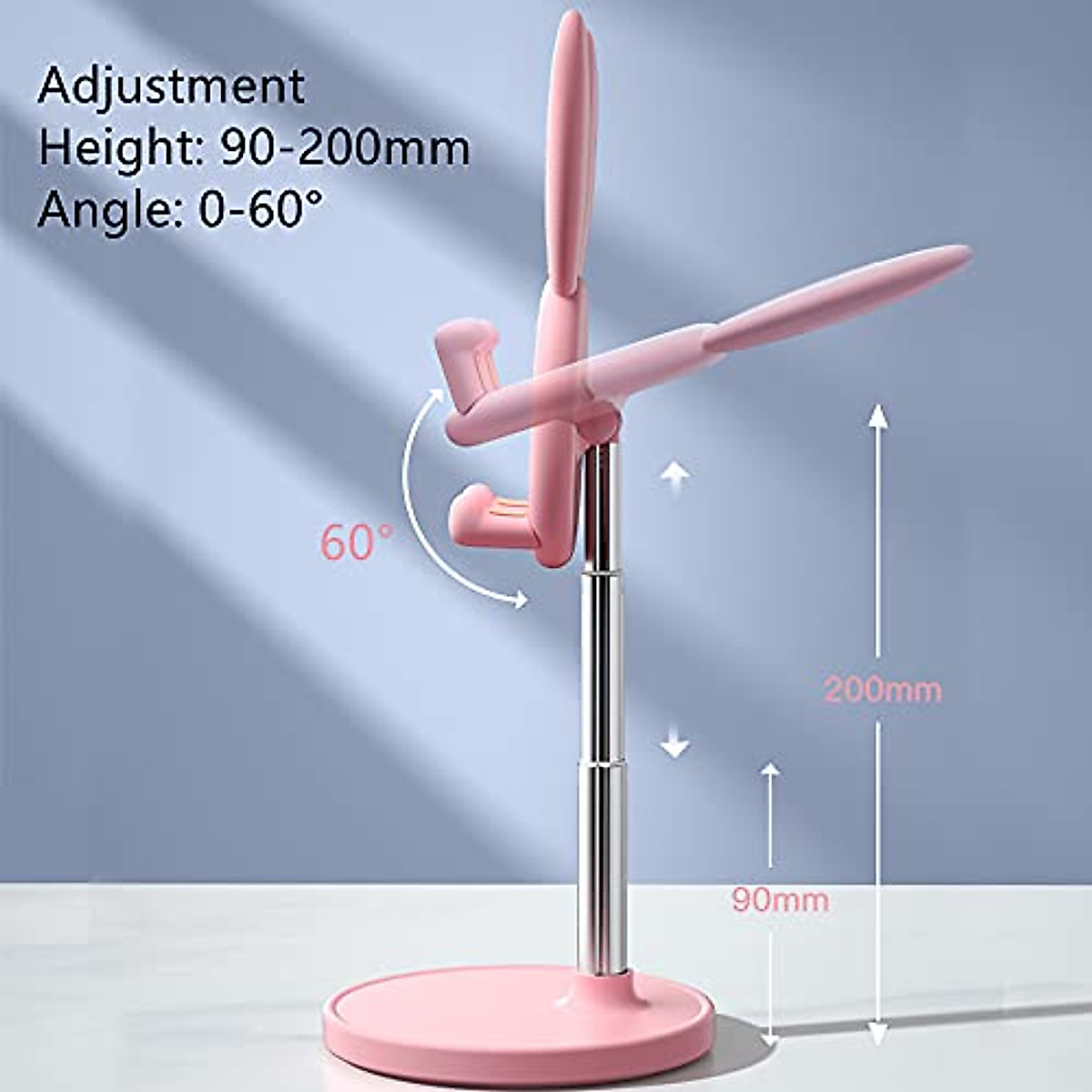 SOARCHICK Portable Cell Phone Stand for Desk Cute Bunny Height Angle Adjustable Tablet Phone Desktop Stand Holder Riser Compatible with iPhone, iPad, Tablets, Kindle, Switch, Smartphones (Pink)
