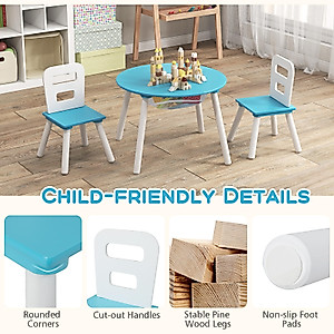 Costzon Kids Table and Chair Set, Wood Activity Table w/Center Mesh Storage, Children Furniture Gift for Boys & Girls, Ideal for Arts, Crafts, Snack Time, Homework, Toddler Table and Chair Set, Blue