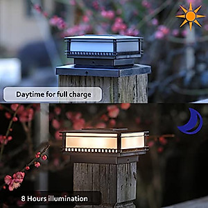Dynaming 6 Pack Solar Post Cap Lights Outdoor, Classic Solar Powered Fence Post Lights, High Brightness Warm White SMD LED Lighting Decor for Garden Deck Patio, Fit 4x4, 5x5 or 6x6 Wooden Posts