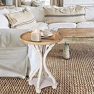 OneSpruce Farmhouse End Tables Living Room, White Accent Table with Wood Pedestal, Round Side Table for Home, Dining or Living Room, Bedroom