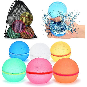 98K Reusable Water Balloons 6Pcs with Mesh Bag, Self Sealing Silicone Ball Latex-Free, No Clean Hassle, Easy to Fill, Summer Water Toys Swimming Pool Beach Park Yard Outdoor Games Party Supplies