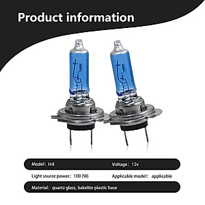 Slykew Pack-2 H4 Halogen Spotlight, Low Beam Halogen Spotlight Bulb 6000K Cool White, Fog Lights, H4 100W High Beam, White Super Bright Bulb for Most Cars, SUVs, Trucks