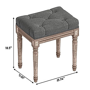 Yusong Vanity Stool Upholstered Bench Seat for Makeup Room, Vintage Small Bedroom Dining Bench with Tufted Fabric for Living Room, Piano Stool with Rustic Wood