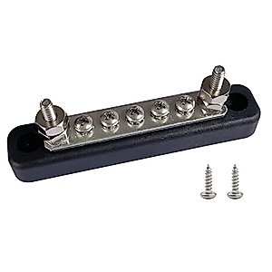 Ampper 5 Terminals Bus Bar, 4.2" Ground Distribution Block Brass Battery BusBar Junction for Car Vehicle Rv Truck Marine Boat Audio Amplifier and More (Black)