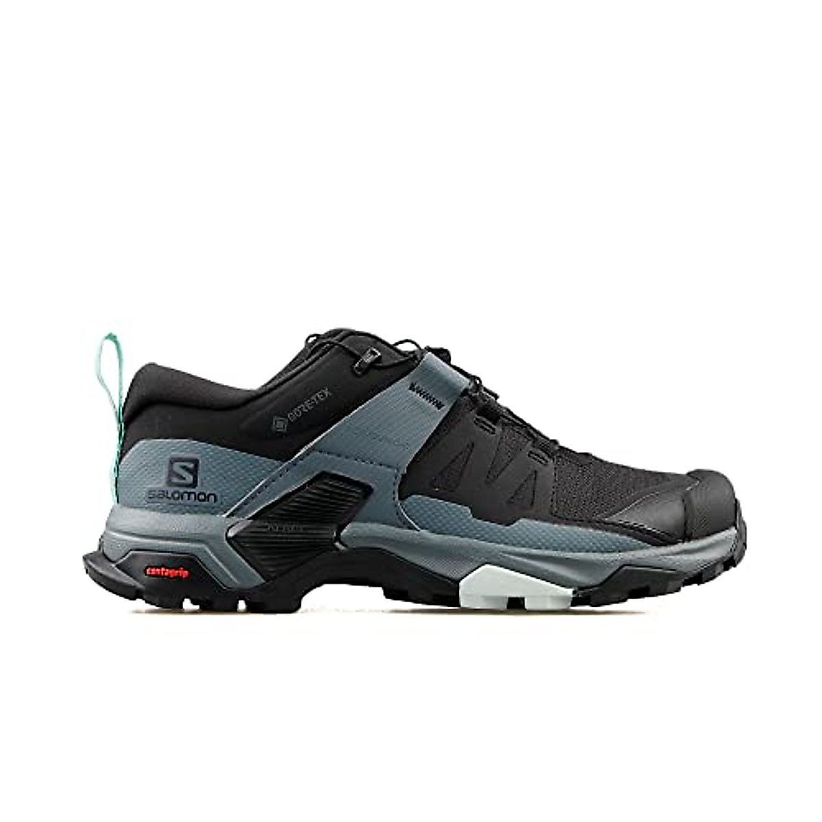 Salomon X Ultra 4 Gore-TEX Hiking Shoes for Women, Black/Stormy Weather/Opal Blue, 7