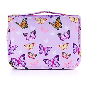 Vipdeal Kids Hanging Toiletry Bag for Girls, Travel Toiletry Bag for Little Young Girls Cosmetic Makeup Waterproof Wash Bag Toddler Traveling Toiletries, Butterfly Purple