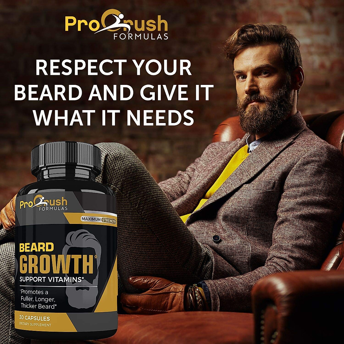 Beard Growth Support Supplement- Grow Fuller, Longer, Thicker, & Healthier Facial Beard & Mustache Hair. Natural Supplement Vitamin with Biotin for Men.