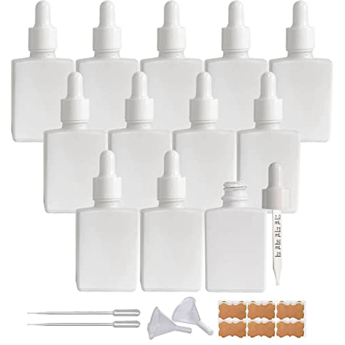 BEGIKET 12 Pack 1 oz Square Glass Dropper Bottle for Essential Oil, 30ml /1 oz White Coated Glass Bottle with Eye Droppers, for Perfume,Serums and Liquids (Matte White)